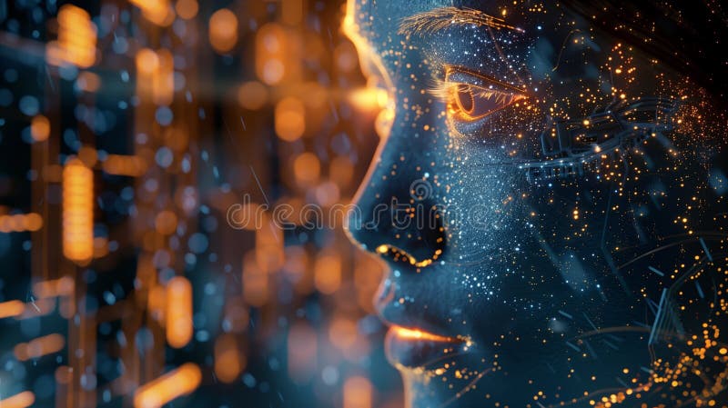 AI, Machine Learning, Beautiful Woman Robot with Digital Technology ...