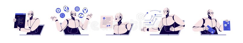 AI and Machine Learning Concept Set. Chatbot and Digital Assistant ...