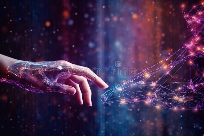 Ai Machine Learning Hands Of Robot And Human Touching On Big Data Network Connection Data