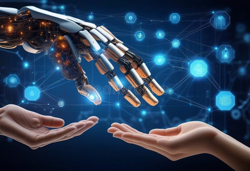 AI, Machine Learning, Hands of Robot and Human Touching on Big Data ...