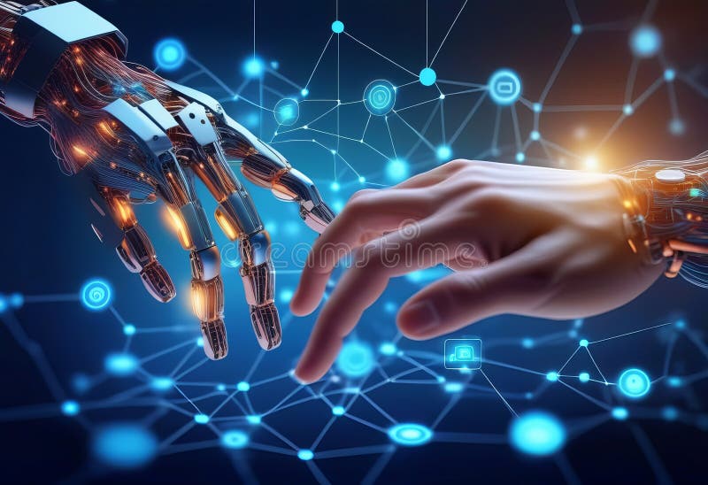 AI, Machine Learning, Hands of Robot and Human Touching on Big Data ...