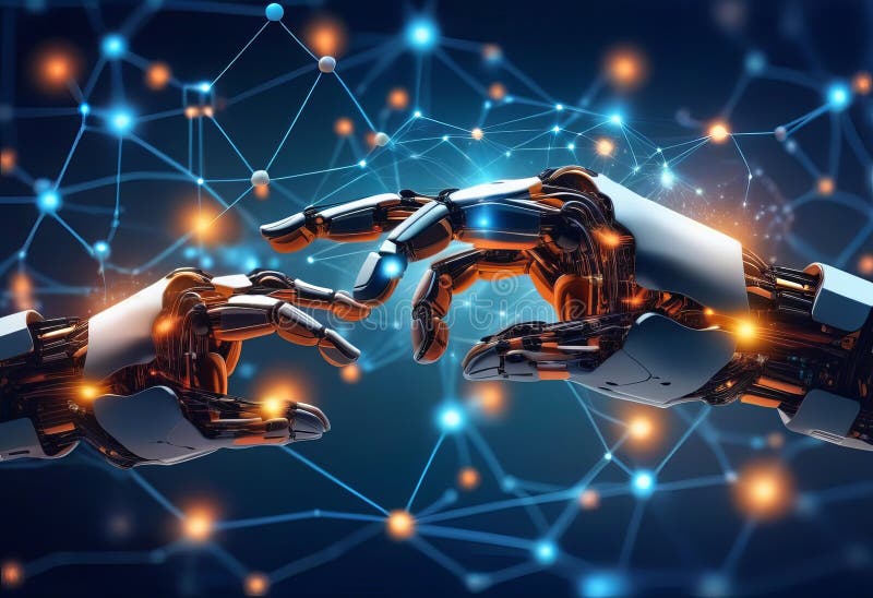 AI, Machine Learning, Hands of Robot and Human Touching on Big Data ...