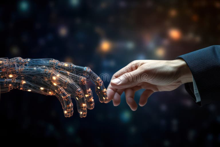 AI Machine Learning, Hands of Robot and Human Touching on Big Data ...