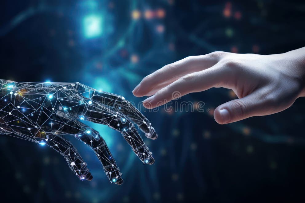 AI Machine Learning, Hands of Robot and Human Touching on Big Data ...
