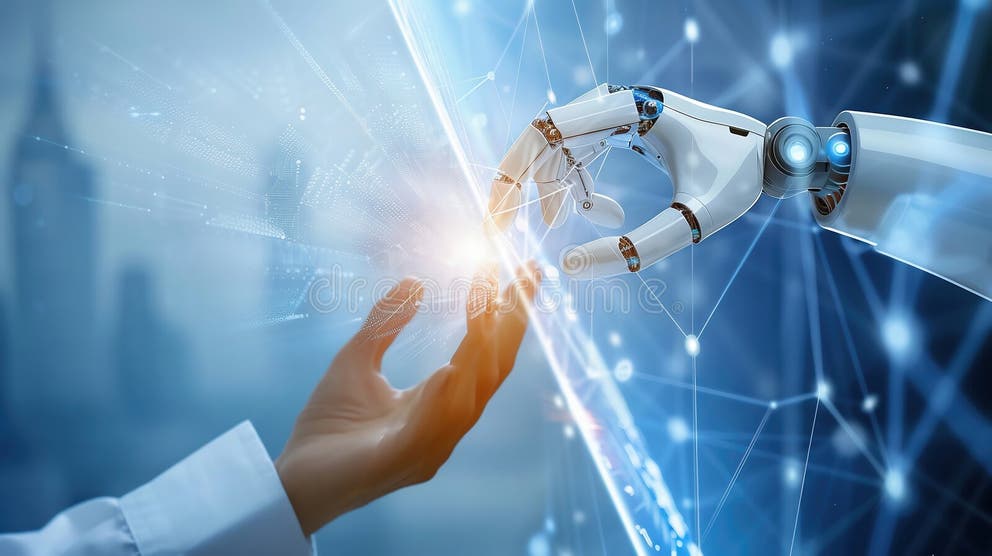 AI, Machine Learning, Hands of Robot and Human Touching on Big Data ...
