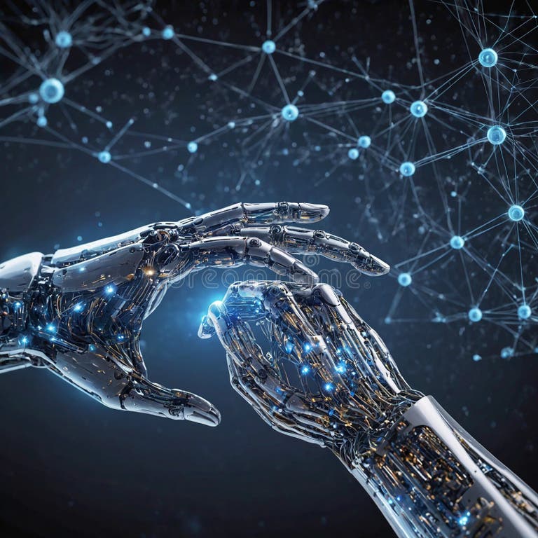 AI, Machine Learning, Hands of Robot and Human Touching on Big Data ...