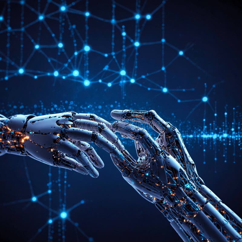AI Machine Learning Hands of Robot and Human Touching Stock Image ...