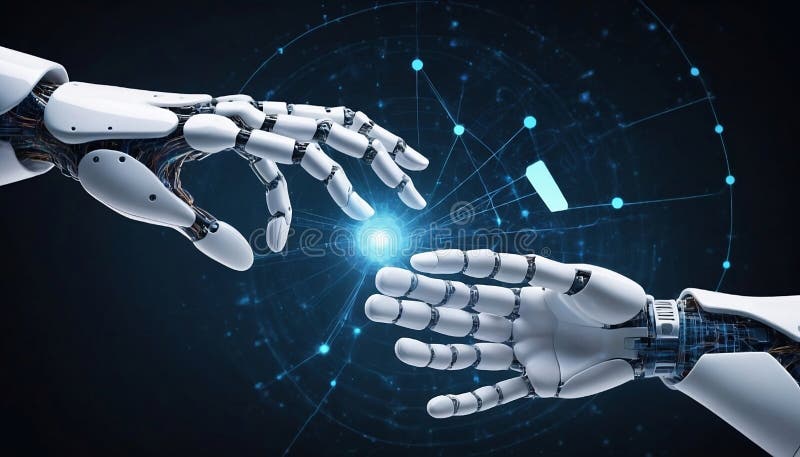 AI, Machine Learning, Hands of Robot Touching on Big Data Network ...