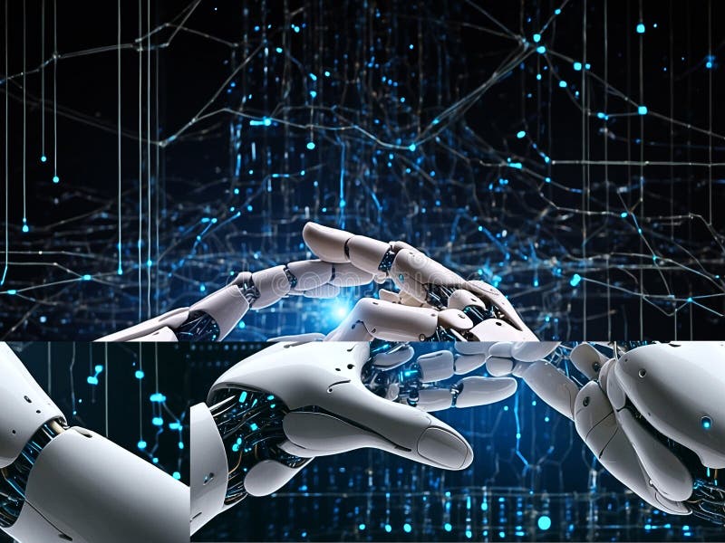 AI, Machine Learning, Hands of Robot Touching on Big Data Network ...