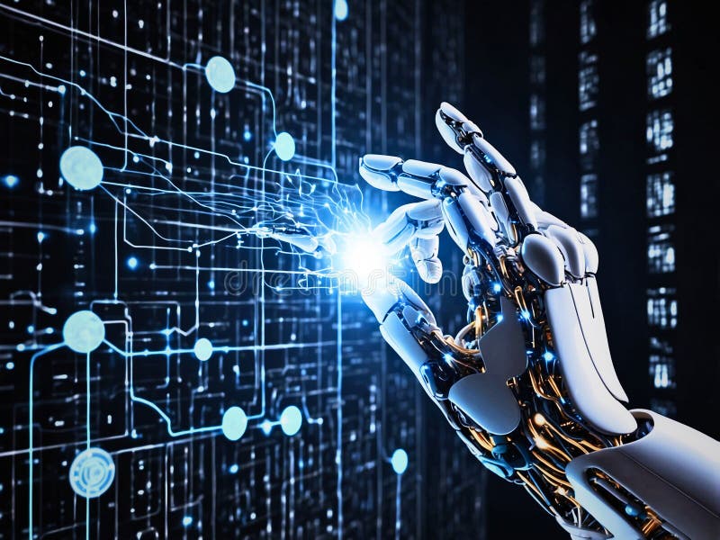 AI, Machine Learning, Hands of Robot Touching on Big Data Network ...