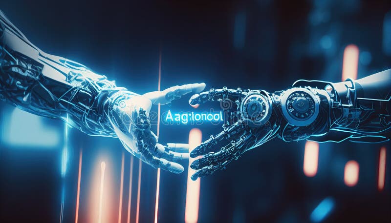 AI, Machine Learning, Hands of Robots Touching. Generative AI Stock ...