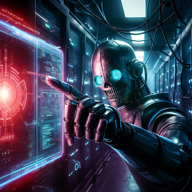 AI, Machine Learning, Human and Robot Hands Interacting with Massive ...