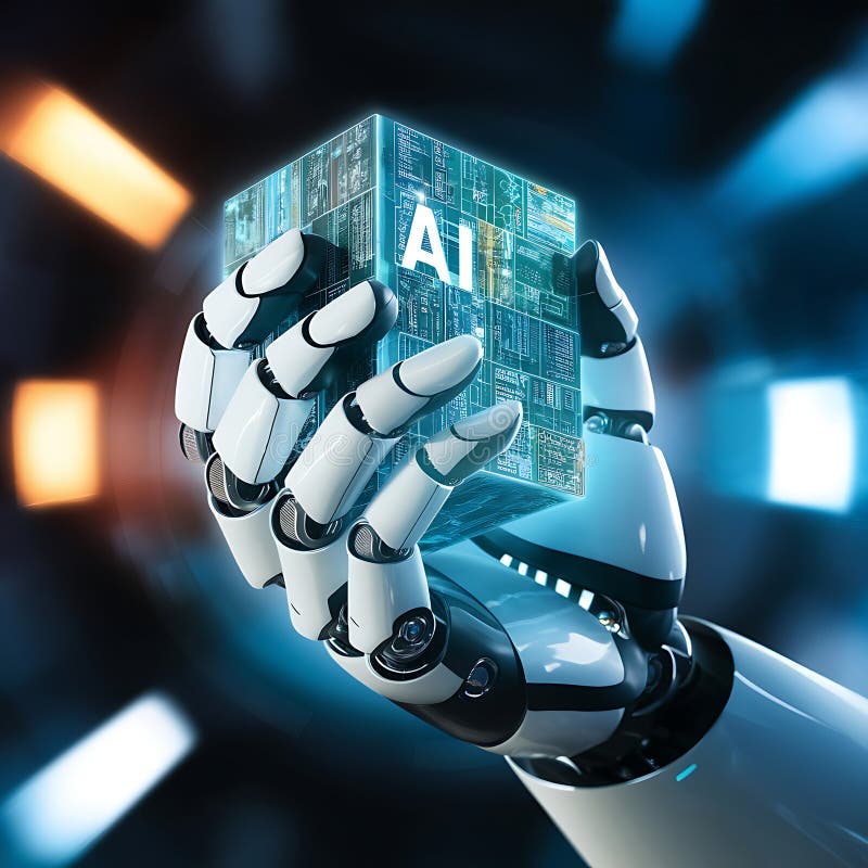 AI, Machine Learning, Human and Robot Hands Interacting with Massive ...