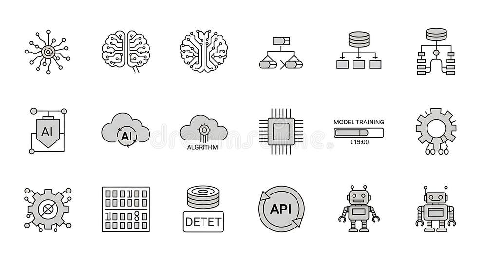 AI and Machine Learning Icon Set Stock Illustration - Illustration of ...