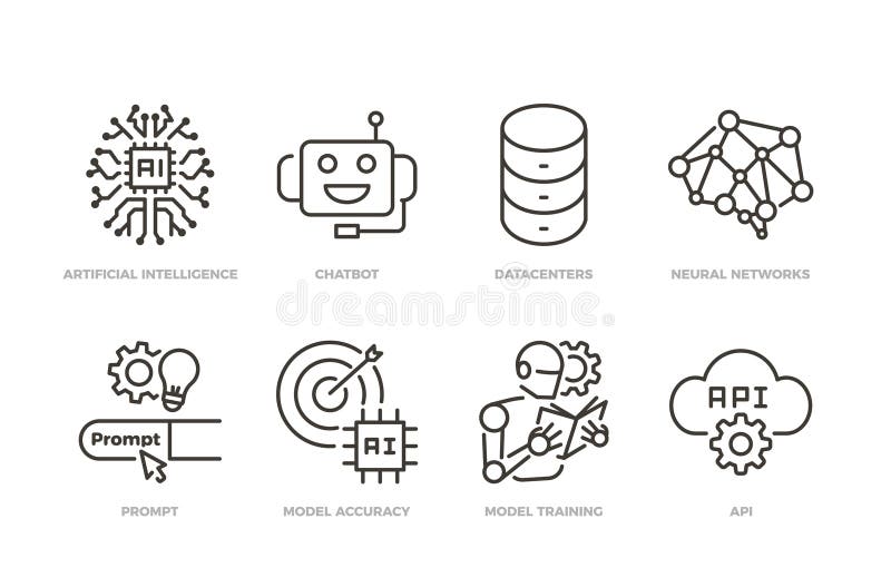 AI Machine Learning Icon Set. Thin Line Editable Stroke Icons for ...