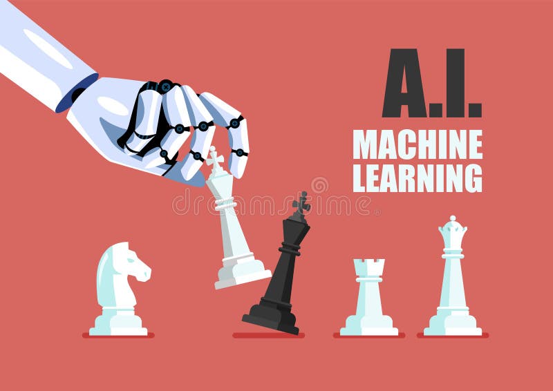 AI Machine Learning. Robot Hand Use White King Checkmate the Black King ...