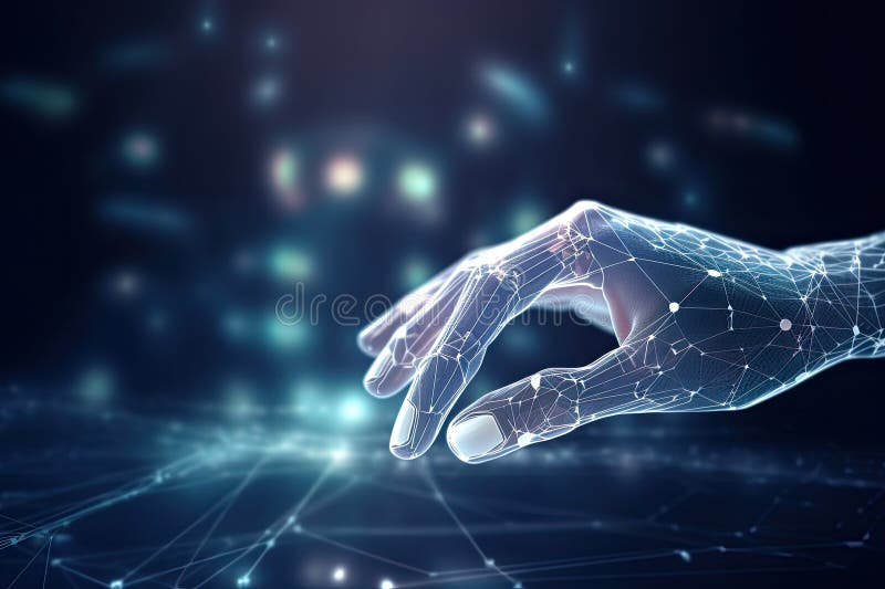 Ai Machine Learning, Robot Hands and Human Touching Screen Stock ...