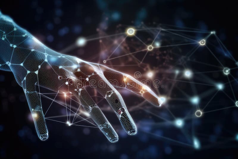 Ai Machine Learning, Robot Hands and Human Touching Screen Stock ...