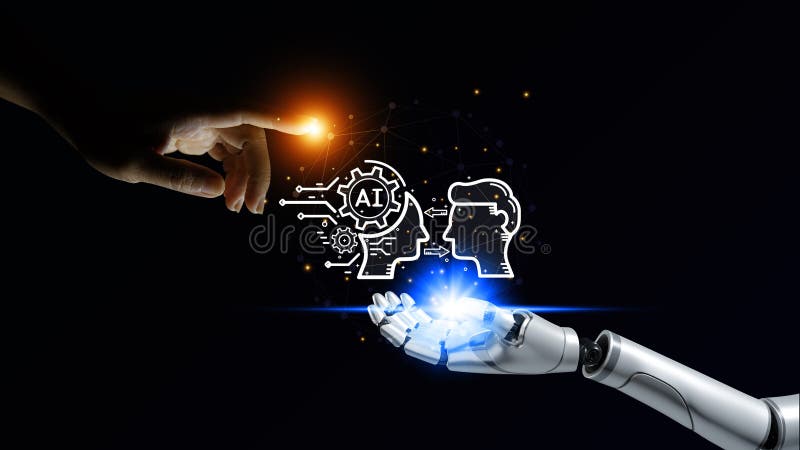 AI,Machine Learning, Robotic Hand and Human Touch Global Virtual Icon ...