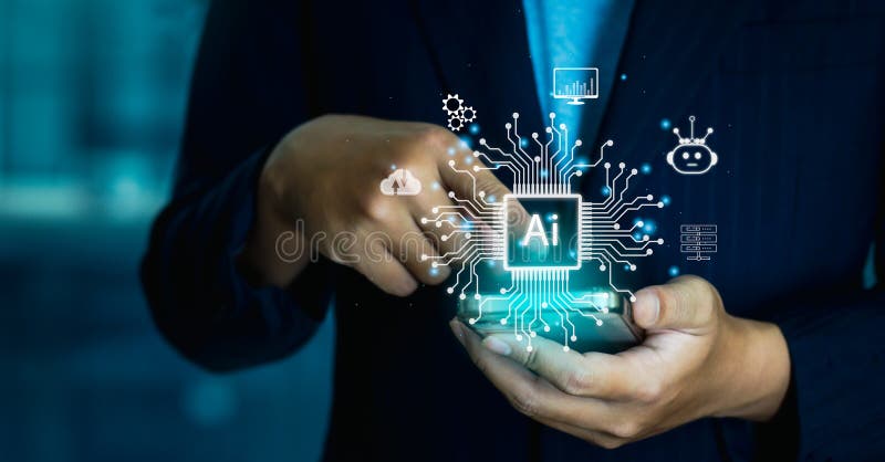 Ai Machine Learning Technology. Businessman Using Smartphone Connecting ...