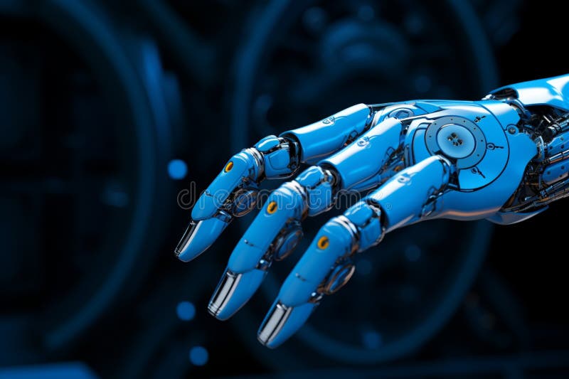 AI Machine System 3D Rendered Blue Robot Hand and Cogwheel for Future ...