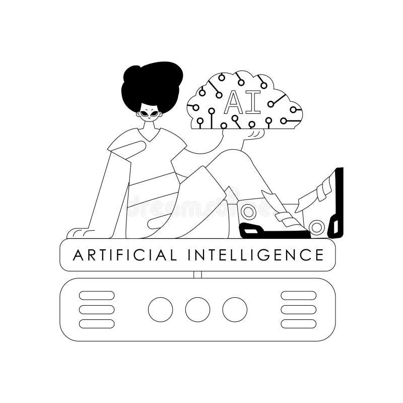 AI Man and Computer, AI Concept, Linear Vector Artwork Stock ...