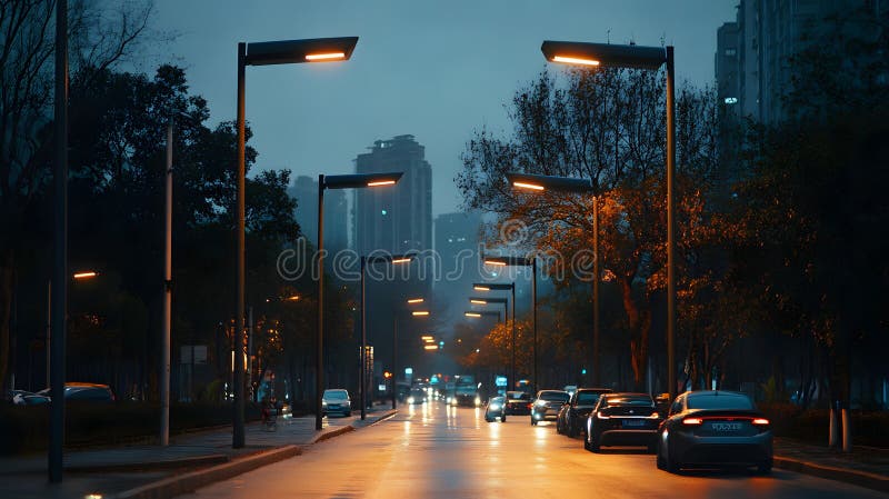 AI-Managed Public Lighting System an AI-powered City. Stock ...