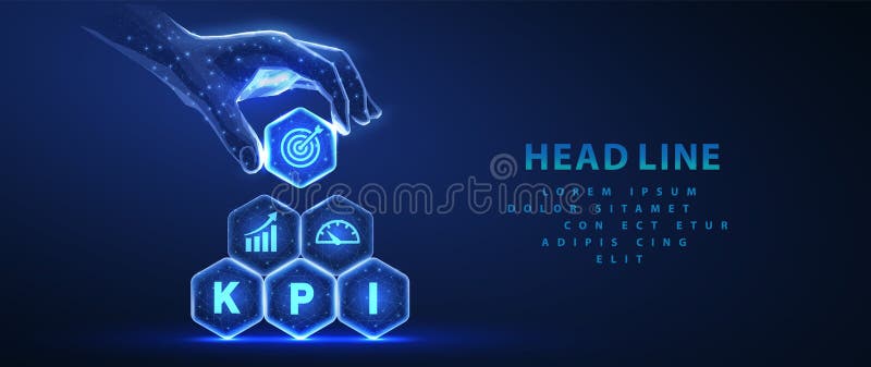 AI Manages KPI. Key Performance Indicator Icons on Hexagons Made a ...