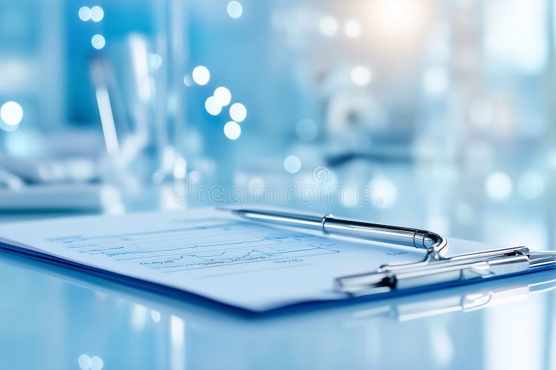 An AI Medical Clipboard Lays on the Surface, Displaying a Patient Chart ...