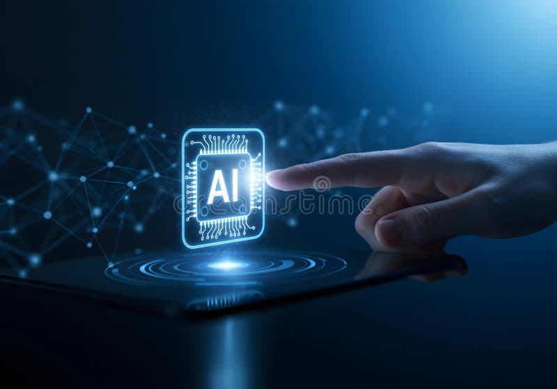 Ai Microchip Activation with Hand Touch Technology Stock Illustration ...