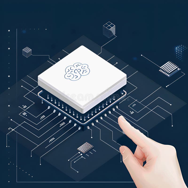 AI Microchip with Brain Symbol on Digital Circuit Board and Human ...