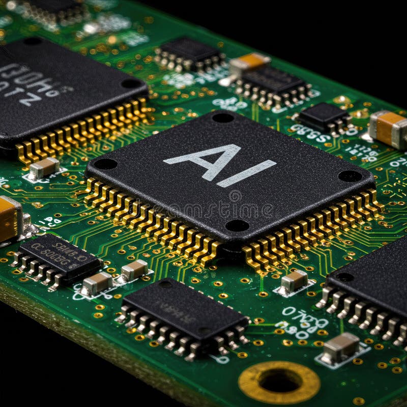 AI Microchip on Circuit Board Closeup Artificial Intelligence Hardware Machine Learning ...