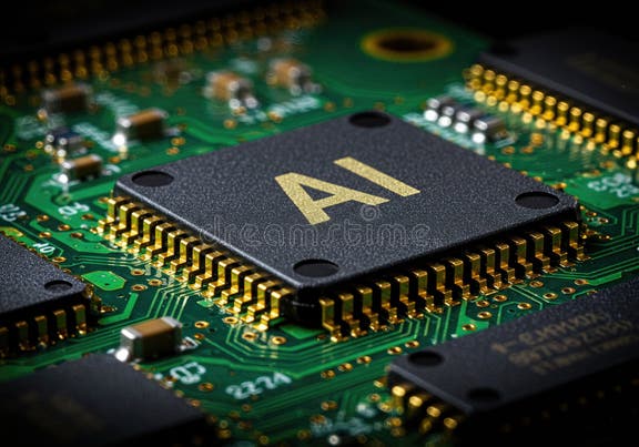 AI Microchip on Circuit Board Closeup Artificial Intelligence Hardware ...