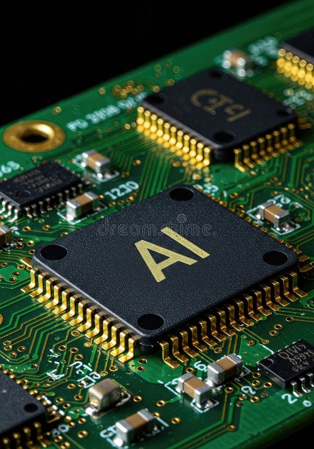 AI Microchip on Circuit Board Closeup Artificial Intelligence Hardware ...