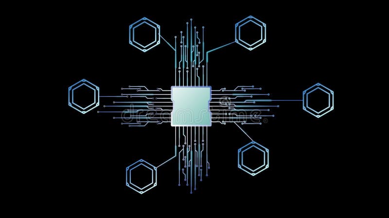 AI Microchip in Connection with Empty Icons between Which the Electrons ...