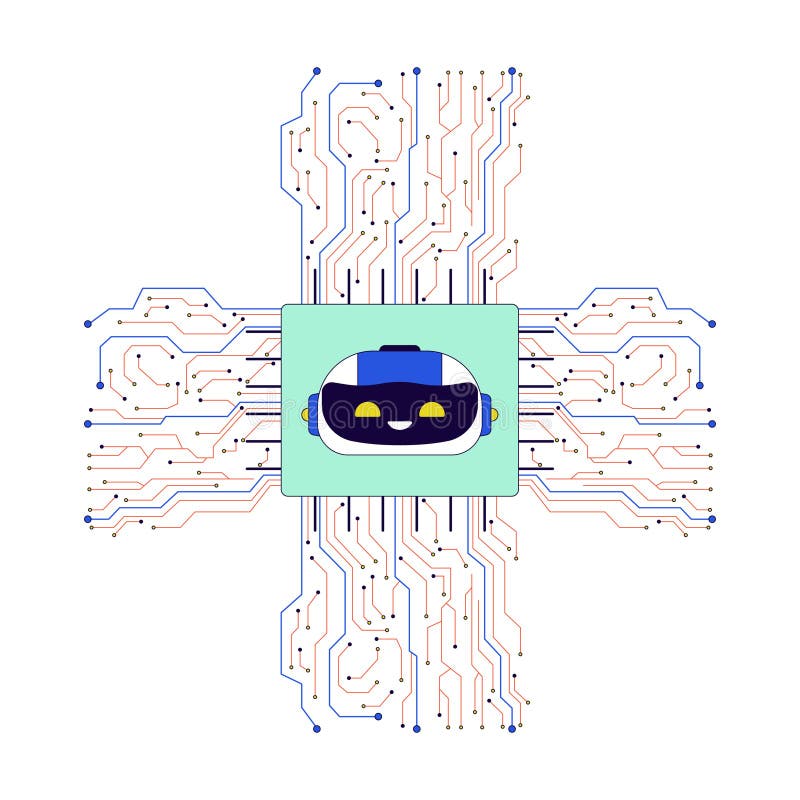 Ai Microchip Cpu 2d Linear Cartoon Object Stock Vector Illustration Of Innovation Digital