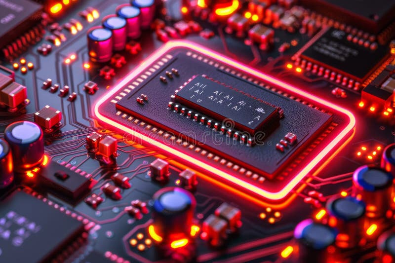 AI Microchip with Glowing Red Circuits, Advanced Electronic Hardware ... AI Microchip with Glowing Red Circuits, Advanced Electronic Hardware ...