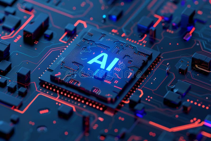 AI Microchip on a Motherboard, High Tech Digital Illustration, Vibrant ...