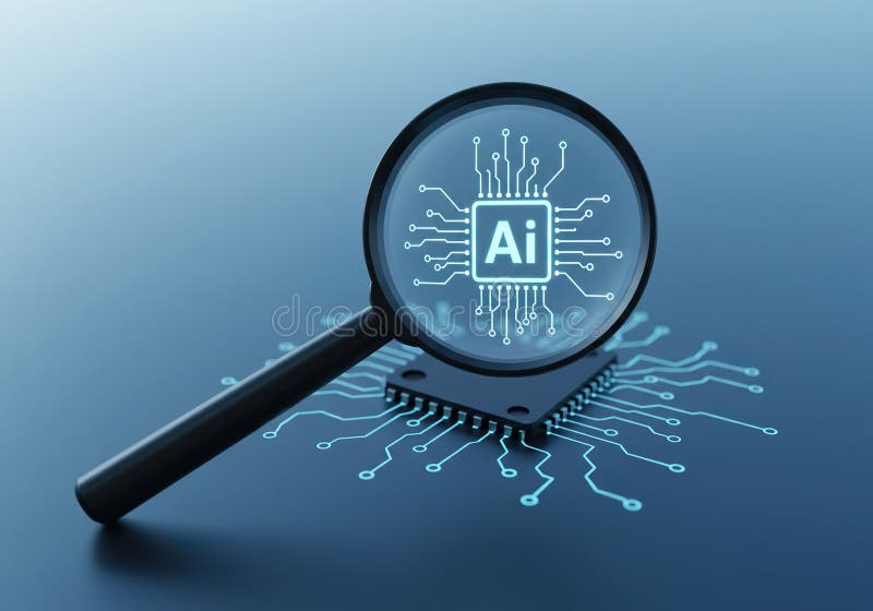 Ai Microchip Under a Magnifying Glass Stock Illustration - Illustration ...