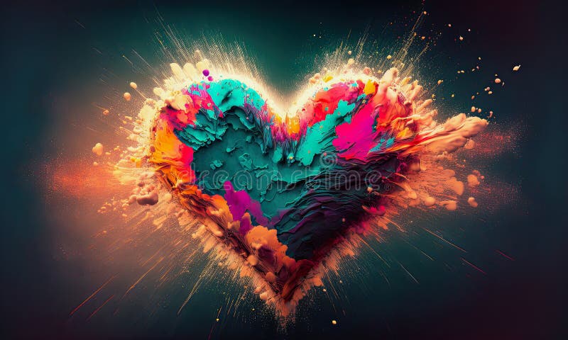 Bright Colorful Exploding Heart, Ai Generative Stock Illustration ...