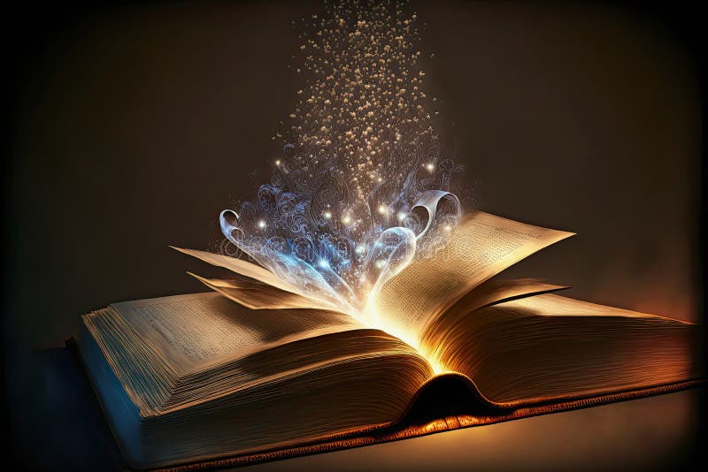 Magic Book Against Dark Background, Ai Generative Stock Illustration ...