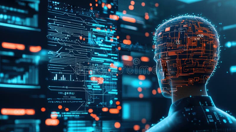 Ai Mind Digital Brain and Data Stream Visualization Stock Illustration ...