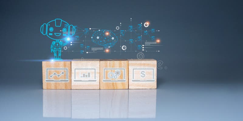 An AI Model Stands on a Wooden Block. Represents the Functioning of the ...