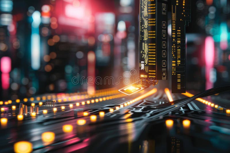 AI Motherboard with Neon Lights, Digital Art, Technology Innovation ...