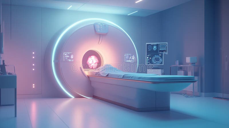 AI MRI Machine with Glowing Elements Projecting 3D Organ Models and ...