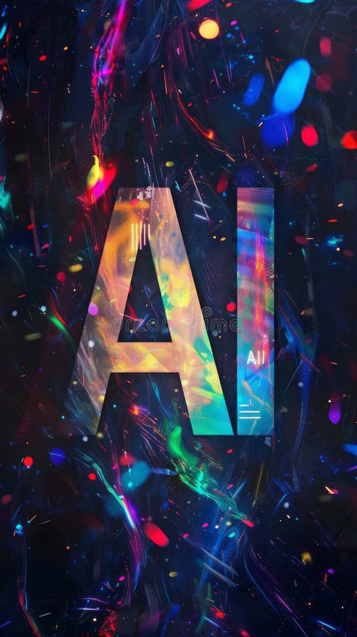 AI Neon Lights and Cosmic Energy Vertical Poster Stock Photo - Image of ...