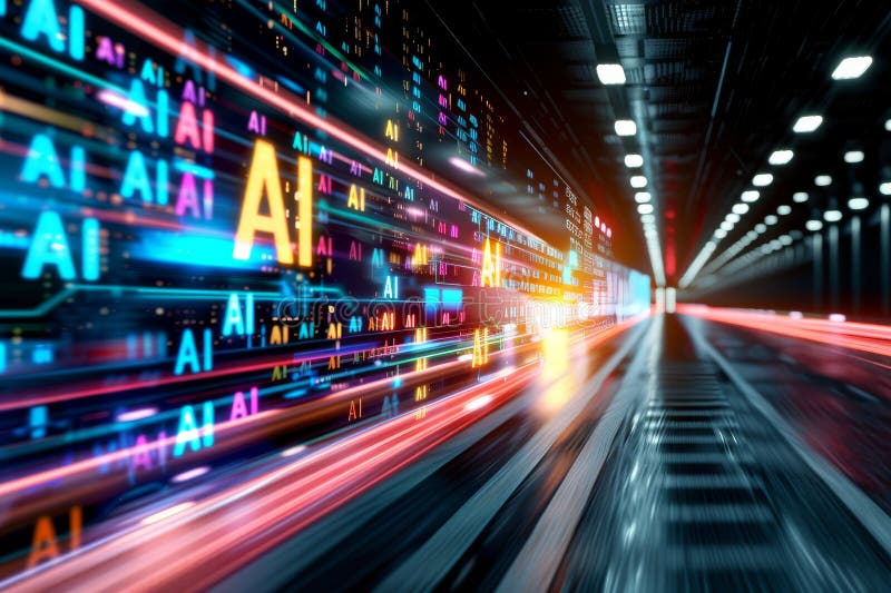 AI Neon Lights in a High Tech Corridor, Representing Advanced ...