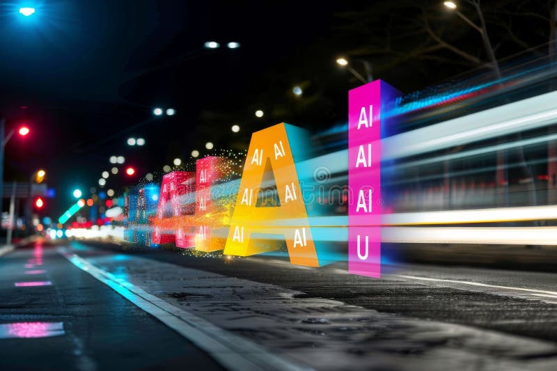 AI Neon Lights in a Vibrant Cityscape at Night, Representing Advanced ...