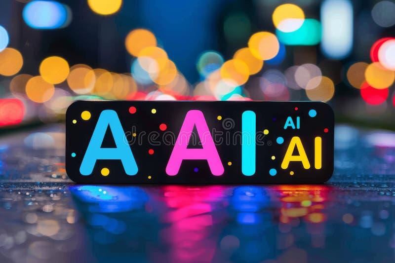 AI Neon Signs in a Cityscape at Night, Representing Advanced Technology ...
