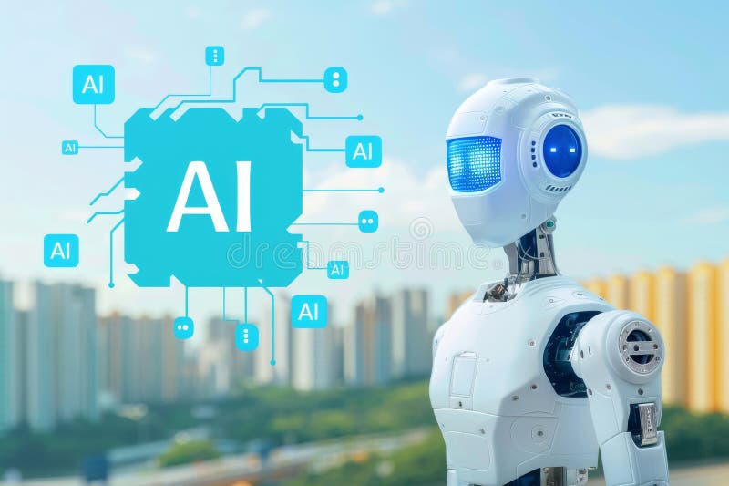 AI Network Concept with Icons on a Blue Background, Representing ...